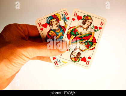 Herz Bube und Herz Dame - Symbolbild Kartenspiel/ card game Stock Photo ...