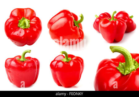 Collage with red bell peppers on white background, top view Stock Photo ...