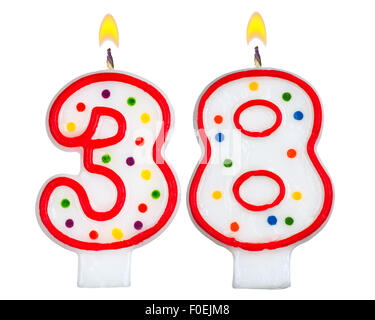 birthday cake with candles number 38 isolated on white background Stock ...