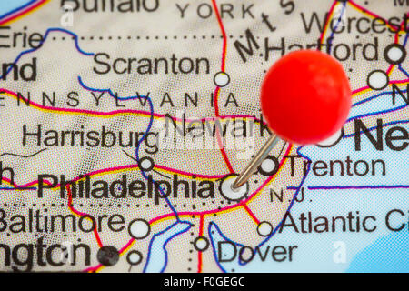 Philadelphia map. Philadelphia pin map. Close up of Philadelphia map ...