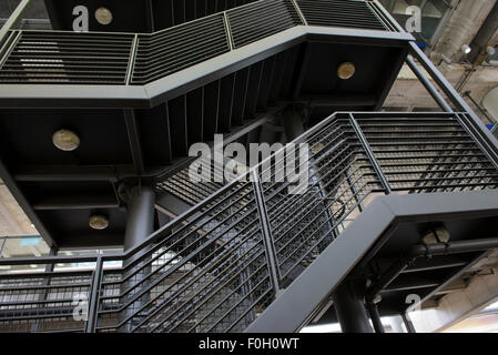 architecture: steel staircase of a pedestrian walkway, stainless steel ...