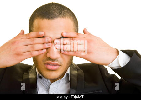 Clueless concerned young man with beard and moustache feeling uneasy ...