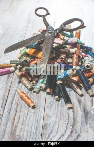 closeup thread for sewing and needlework, old reel of thread Stock ...