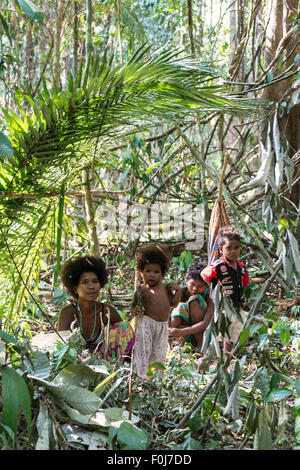 Woman of the Orang Asil tribe sitting in the jungle, natives ...