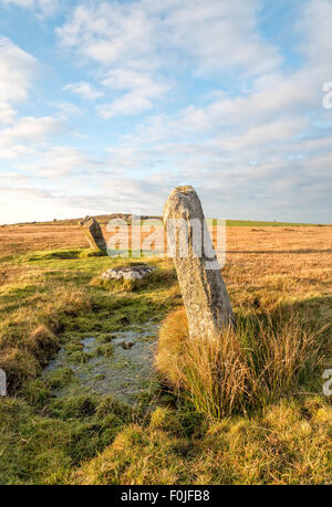 Standing stone at the Trippet Stones on Bodmin Moor in Cornwall Stock ...