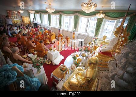 Wiesbaden, Germany. 16th Aug, 2015. Novices are ordained as monks in a ...