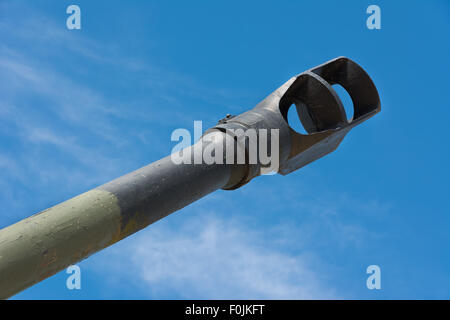 Howitzer gun barrel pointing skyward in threat Stock Photo - Alamy