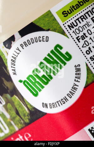 Organic naturally produced on British Dairy Farms - label on 1 pint of ...