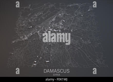 Satellite view of Damascus map, Syria, on gray background Stock Photo ...