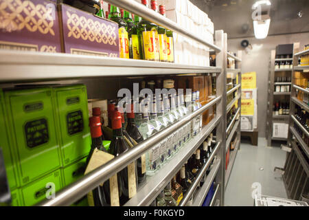 Bottles of alcohol Storage and preparation store rooms on a modern ...