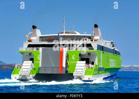 A Cosmote hellenic high speed 4 ferry reversing into port at Ormos ...