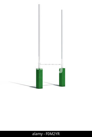 White rugby posts with green padding on an isolated white studio ...