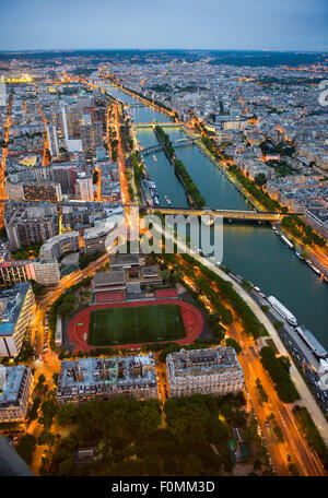 Beautiful panoramic view of Paris with Eiffel Tower. Vintage toned ...