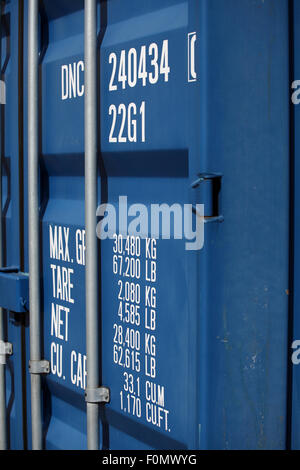 Blue cargo container background. Close-up blue metal pattern texture of ...