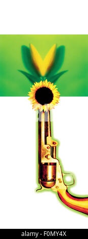 Handgun with flower in barrel Stock Photo - Alamy