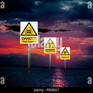 Warning Signs for dangers in sea, ocean, beach and rivers - vector ...