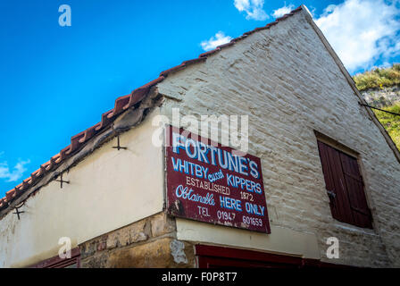 Fortune's Whitby cured Kippers sign, Whitby, UK Stock Photo - Alamy