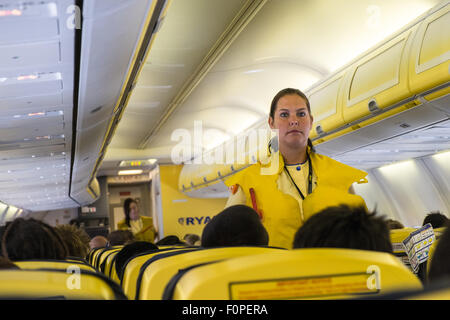 Safety demonstration aboard a Ryanair flight Stock Photo - Alamy