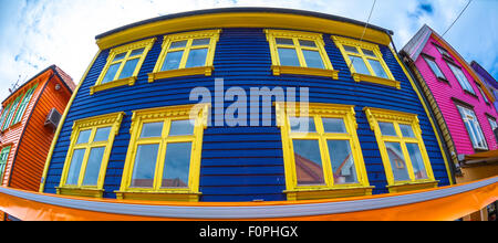 Colourful painted shop fronts along Øvre Holmegate, Stavanger, Norway ...