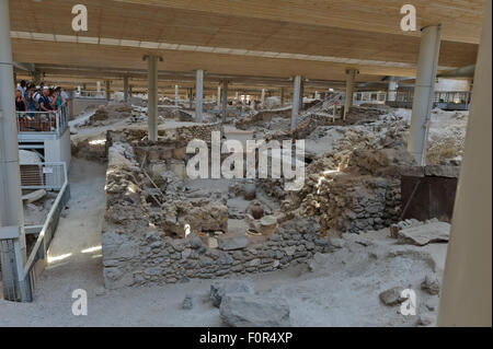 The excavation of the village of Akrotiri destroyed by a volcanic ...