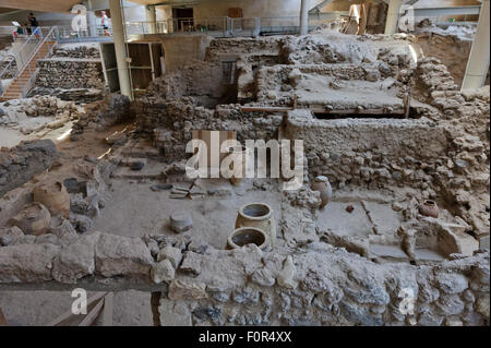 The excavation of the village of Akrotiri destroyed by a volcanic ...