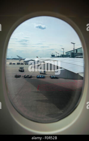 View out the window of an Airbus A380-800 jet Stock Photo - Alamy