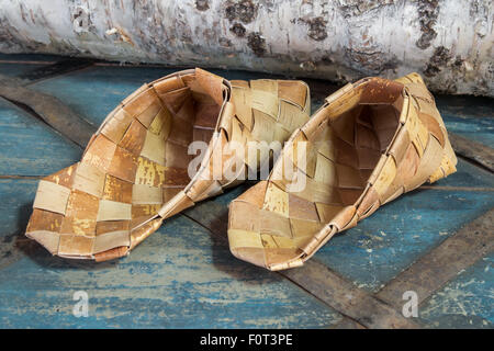 Russian National wicker shoes of birch bark (bast Stock Photo - Alamy