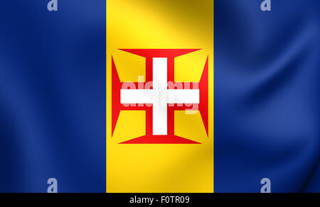 Close-up of Madeira flag waving in the wind. One of the two autonomous ...