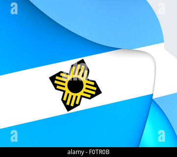 Madison city flag, Wisconsin, waving in the wind, sky and sun ...