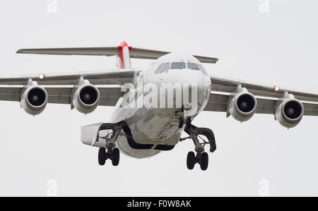 A CityJet Avro RJ85 registration EI-RJI deploys its tail air brake as ...