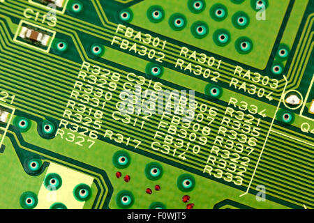 Circuit board closeup showing conductive traces, and test points Stock ...