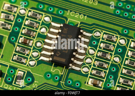 Circuit board showing closeup of surface mounted IC chip Stock Photo ...