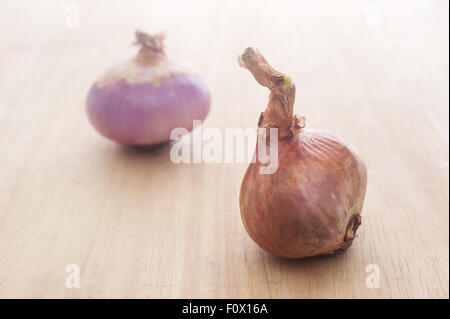 Onion peel or skin on wood background Stock Photo - Alamy