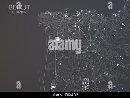 Satellite view of Beirut, Lebanon. Map, streets and buildings. 3d ...