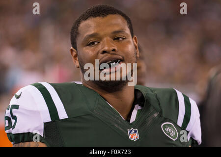 New York Jets defensive tackle Khalen Saunders (99) looks on from the sideline before an NFL ...