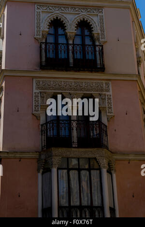Moorish-style balconies, streets of the city Toledo, medieval ...