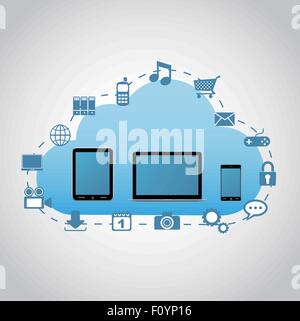 Cloud computing concept. Computing network, cloud smartphone app. Data ...