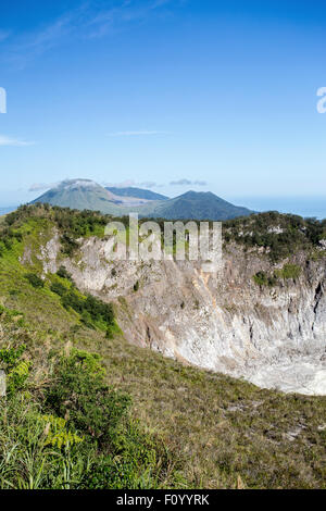 The caldera of Mahawu volcano on the island of Sulawesi in Indonesia ...