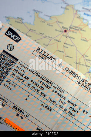 SNCF French railways ticket and route map Stock Photo - Alamy