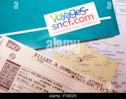 SNCF French railways ticket and route map Stock Photo - Alamy