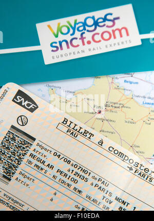 SNCF French railways ticket and route map Stock Photo - Alamy