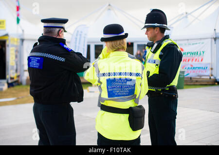 A Welsh police community support officer (PCSO) looks on during an ...