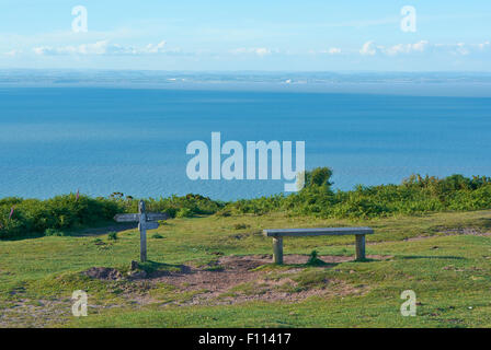 North Hill and Minehead from coastal path near Daw's Castle. Somerset ...