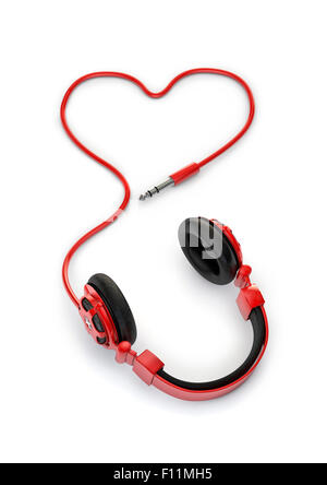 Love Music, Red 3d Heart With Headphones, 3d illustration on white ...
