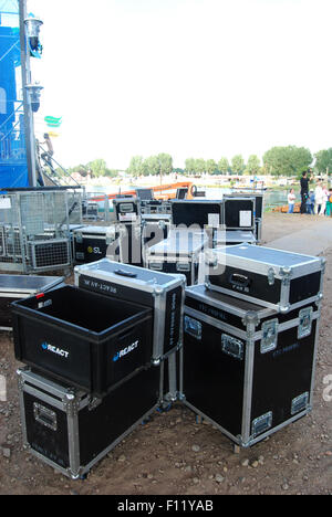 unloading stage equipment at Solar festival 2015, Roermond Netherlands ...