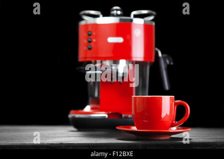 Red retro style coffee machine close up Stock Photo - Alamy