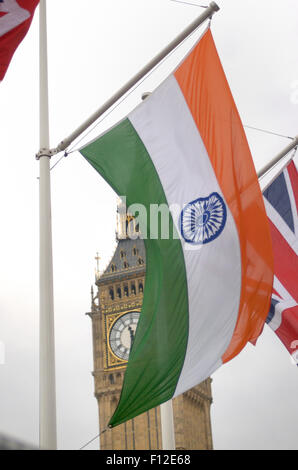 Indian flag and Union Jack in Parliament Square Stock Photo - Alamy