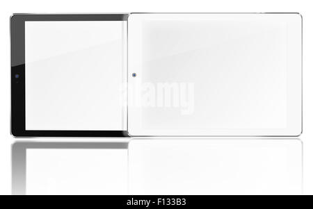 Tablet computers with blank screen and reflection isolated on white ...