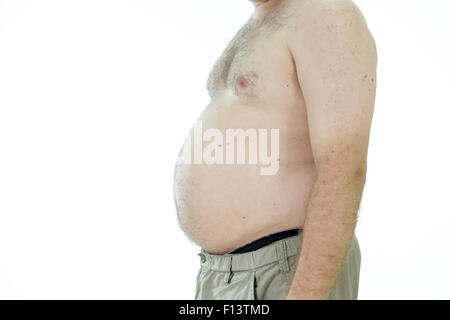 Obese man with fat stomach, side view Stock Photo - Alamy