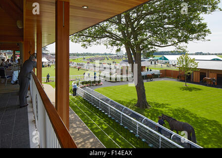 Pre-parade ring with Weigh-In Building beyond. York Racecourse, York ...